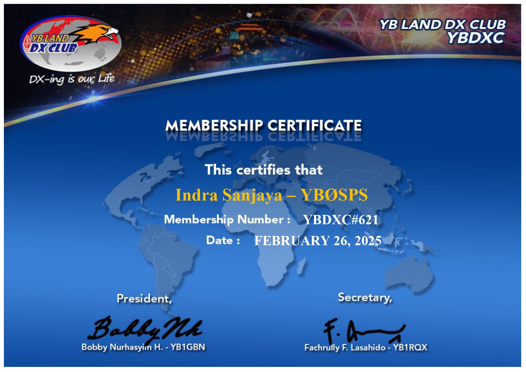 WELCOME YB0SPS AS YBDXC#621 – YB Land DX Club